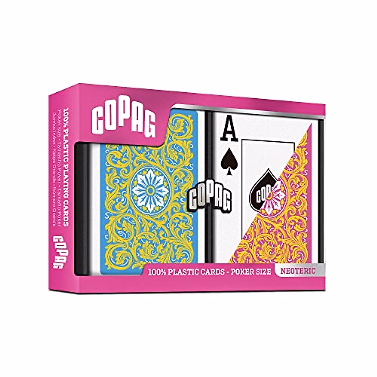 Copag 1546 Neoteric Design 100% Plastic Playing Cards, Poker Size (Standard) Yellow/Pink/Blue Double Deck Set (Regular Index)