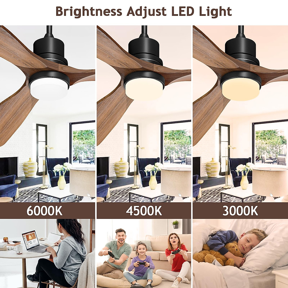 Obabala 52" Ceiling Fan with Lights Remote Control Outdoor Wood Ceiling Fans Noiseless Reversible DC Motor