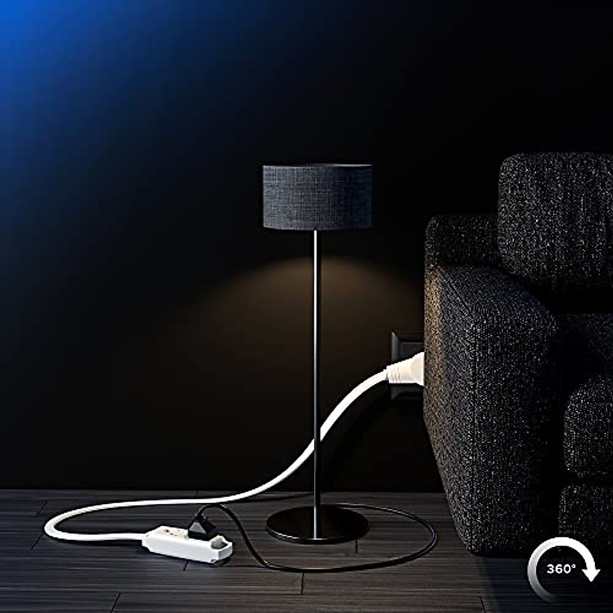 Maximm Cable 10 Ft 360° Rotating Flat Plug Extension Cord/Wire, 16 AWG Multi 3 Outlet Extension Wire, 3 Prong Grounded Wire - White - UL Certified