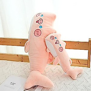 Oeonuas Soft Shark Cat Plush Pillow,Long Stuffed Animal Shark Cat Plushies Lovely Doll Gifts for Boys Girls (100cm,Pink)