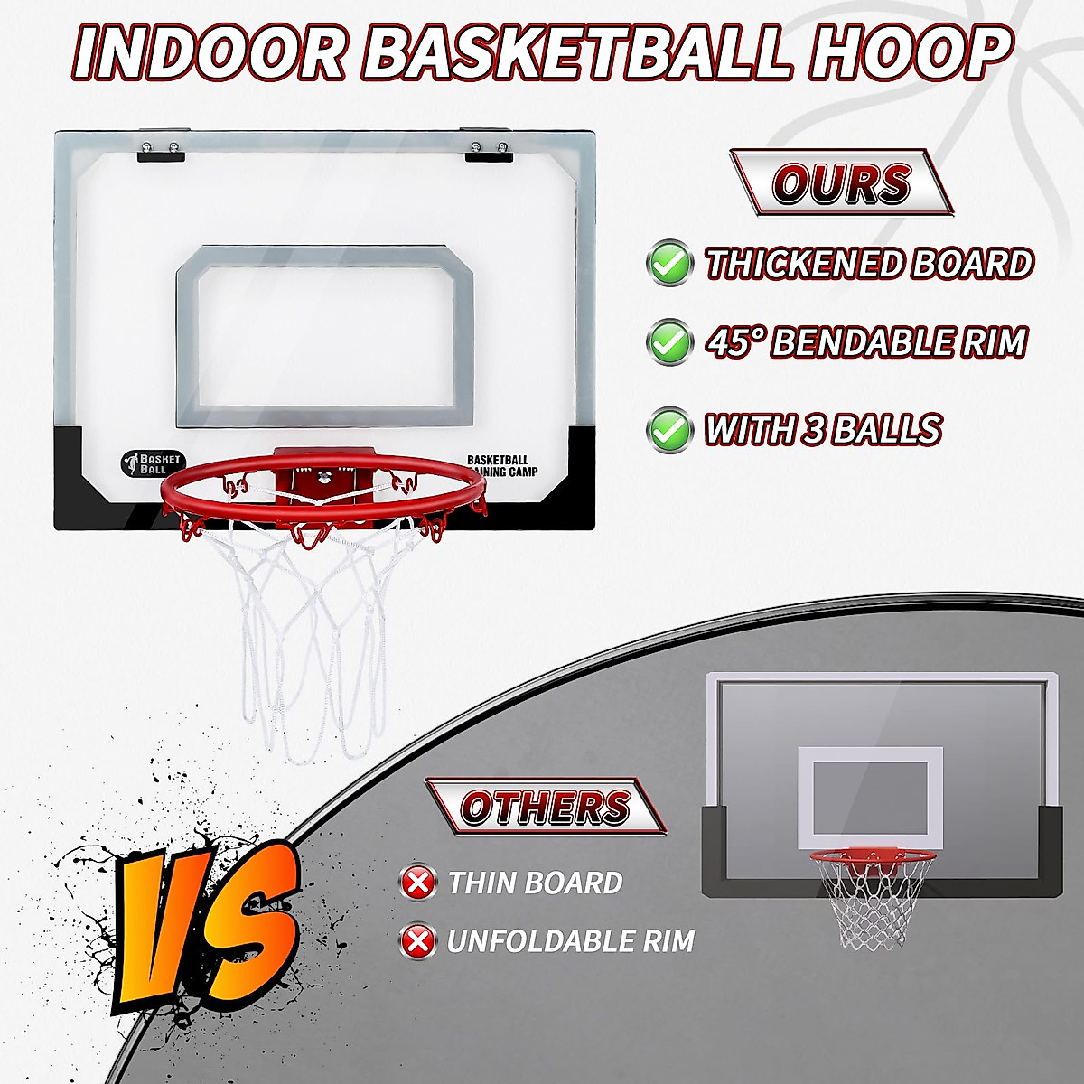 Amy&Benton Mini Basketball Hoop Indoor for Kids Small Basketball Goal Over The Door Nerf Basketball Hoop Dunking Proof on Wall for Room Bedroom Office
