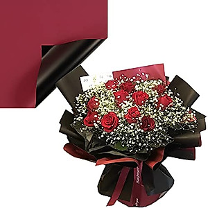 XIGUI 23InchDouble-Sided Colors Flower Wrapping Paper,Waterproof Floral Bouquet Wrap Thick Gift Packaging Supplies for Birthday Mother Day Baby Shower Wedding Valentine's Day（black red 40 Sheets