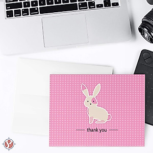 Rabbit Lovely Animal Thank You Note Greeting Cards with Envelopes | Printed on Thick and Sturdy 80lb (216gsm) Cardstock | Blank Interior | A2 Size – 4.25 x 5.5” | 25 per Pack