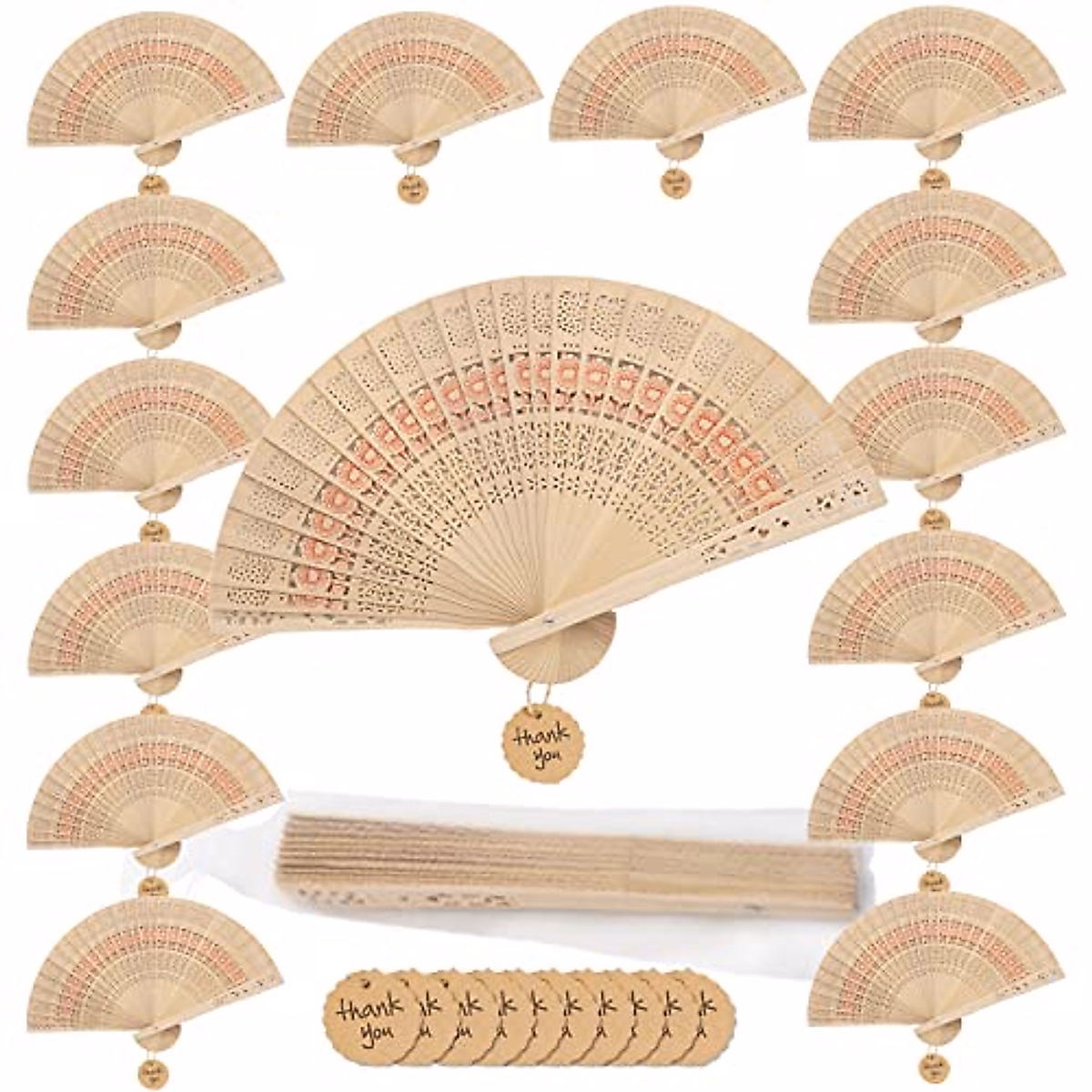 60 Pieces Wooden Handheld Folding Fans with Gift Bag,Abanicos De Mano Fans for Weddings Hand Fan Foldable Abanicos De Mano para Fiesta Wedding Fans for Guests