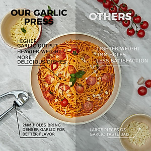 Premium Garlic Press, Garlic Mincer Set of 3 with Silicone Roller Peeler & Cleaning Brush - Gloss Silver