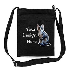 Muka Custom Small Crossbody Shoulder Bag with Logo, 7 x 9 Inch Canvas Zipper Handbags, Black Pet Photo Bag