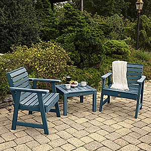 highwood Weatherly 2 Garden Chairs with 1 Square Side Table, 3-Piece Set, Nantucket Blue