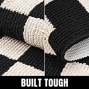 BOVEU Indoor Door Mat Front Door Mat, 20"x 32" Checkered Geometric Doormat Black Indoor Rugs, Thin Interior Door Mats for Entryway, Patio, Black
