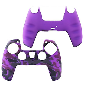 PS5 Controller Skin-Hikfly Silicone Cover for PS5 Controller Grips,Non-Slip Cover for PlayStation 5 Controller- 1 x Skin with 8 x Thumb Grip Caps(Purple)