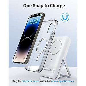 JoyGeek Magnetic Portable Charger, 10,000mAh Wireless Power Bank with Foldable Stand, Mag Safe Battery Pack PD 20W Fast Charging with C-C Cable for iPhone 14/14 Pro/14 Pro Max/14 Plus & 13/12 Series