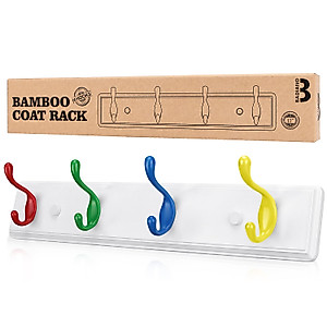 Wall Mount Coat Rack, Kids Mounted Organizer for Closet, Bathroom, Bedroom, Entryway, Hallway, Foyer, Heavy Duty Double Hooks Hanging Towels, Hats, Bags, Backpacks, Jackets, Keys (Mix4, 4 Hooks)