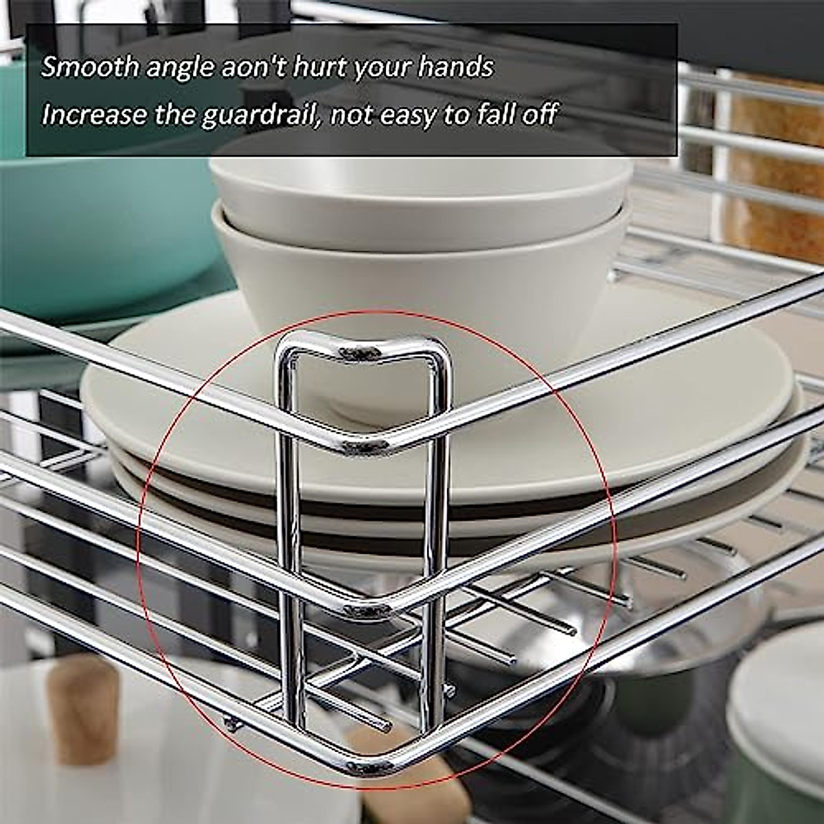 YEKIM Corner Pull Basket, Multifunctional Kitchen Cabinet Blind Corner Pull-Out Organizer, Household Rotating Storage Bottle Rack with Soft Close, Kitchen Storage Basket,A