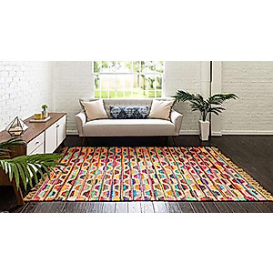Unique Loom Chindi Trellis Collection Southwestern, Geometric, Modern, Bright Colors Area Rug (5' 0 x 8' 0 Rectangular, Multi/Beige)