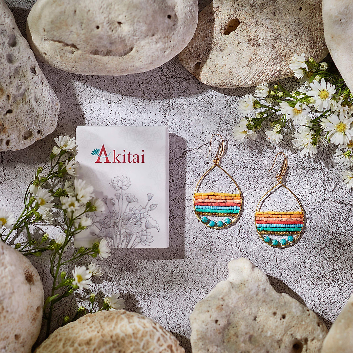Akitai Boho Teardrop Multicolor Earrings Silver and Gold Plated with Colorful Varieties - Handmade Bohemian Turquoise Jewelry for Women and Beach Earrings For Women Vacation