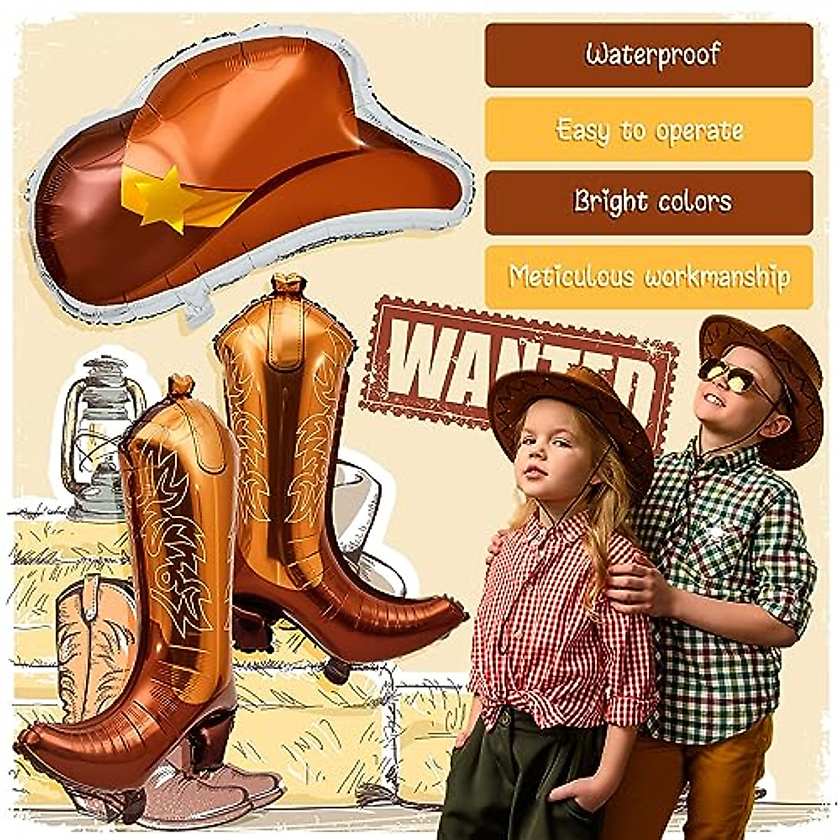 Wettarn 8 Pcs Western Themed Party Balloons Include 4 Pcs Cowgirl Boot Balloons and 4 Pcs Cowgirl Hat Foil Balloon, Bachelorette Party Decorations for Western Themed Birthday Party