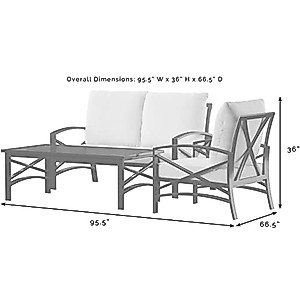 Crosley Furniture Kaplan 3-Piece Outdoor Loveseat Patio Furniture Set, Conversation Sets for Porch, Deck, Oiled Bronze with Mist Cushions