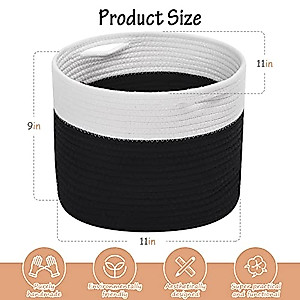 BNDSKLAI Cotton Rope Storage Baskets 11 x 11 x 9 inches, Cube Shelf Storage Organizer for Laundry, Towel, Clothes, Books, Shelves(White/Black, 2Pack)