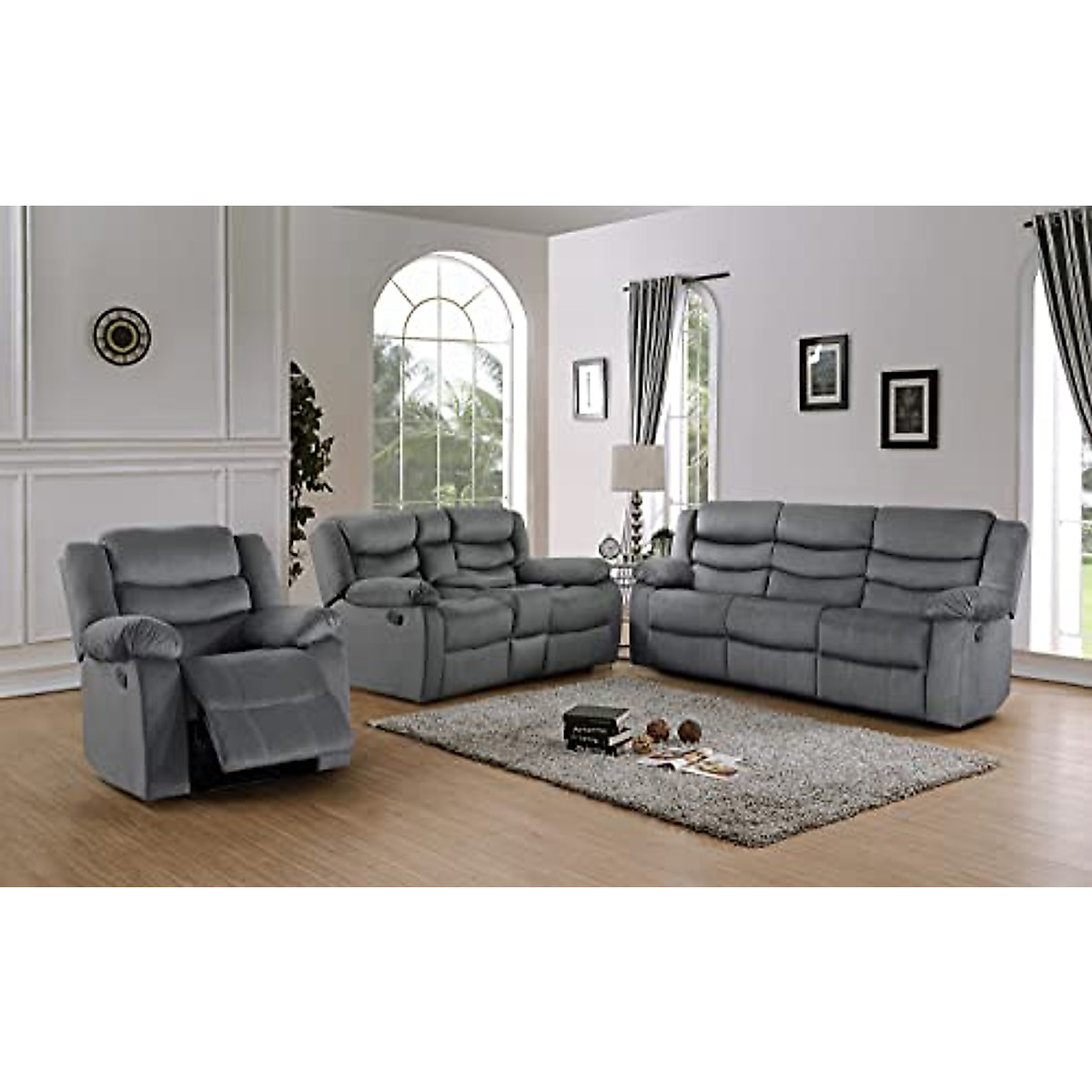Lexicon Farren Fabric Manual Double Reclining Loveseat, Gray