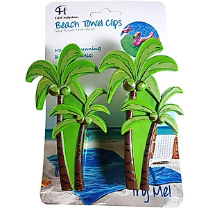 3 Pairs (6 Ct) Coconut Tree Style Beach Towel Clips Jumbo Size for Beach Chair, Cruise Beach Patio, Pool Accessories for Chairs, Household Clip, Baby Stroller by C&H Solutions