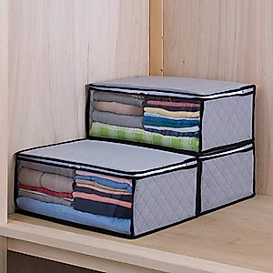 Astro Clothes Storage Bags, 3 Pack Clothes Storage Bins Foldable Closet Organizers with Activated Carbon , Breathable Material, Zipper, Clear Window for Sweaters, Coats, T-shirts, Blankets Grey, 171-01