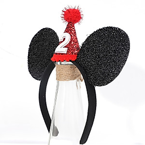 VAVAYAO Mouse Ears Birthday Party Decorations - 2nd Birthday Headband With Mini Hat and Photo Props