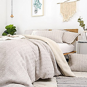 Merryfeel Linen Duvet Cover Set King,100% French Linen Yarn Dyed Check Duvet Cover Set, Luxurious Bedding for All Season - Queen - Yarn Dyed Check