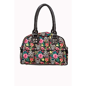 Lost Queen Women's Hibiscus Handbag Sugar Skull Crossbody Purse