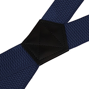 Buyless Fashion Heavy Duty Suspenders for Men - 48" Adjustable Straps 1 1/2" - X Back with Black Plastic Clips - 5147-Navy