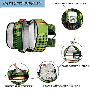 CHIFIGNO St. Patrick Buffalo Plaid Bookbag with Laptop Compartment, Comfortable Backpack with Compartments, Backpack for School Kids 6-12 Gifts
