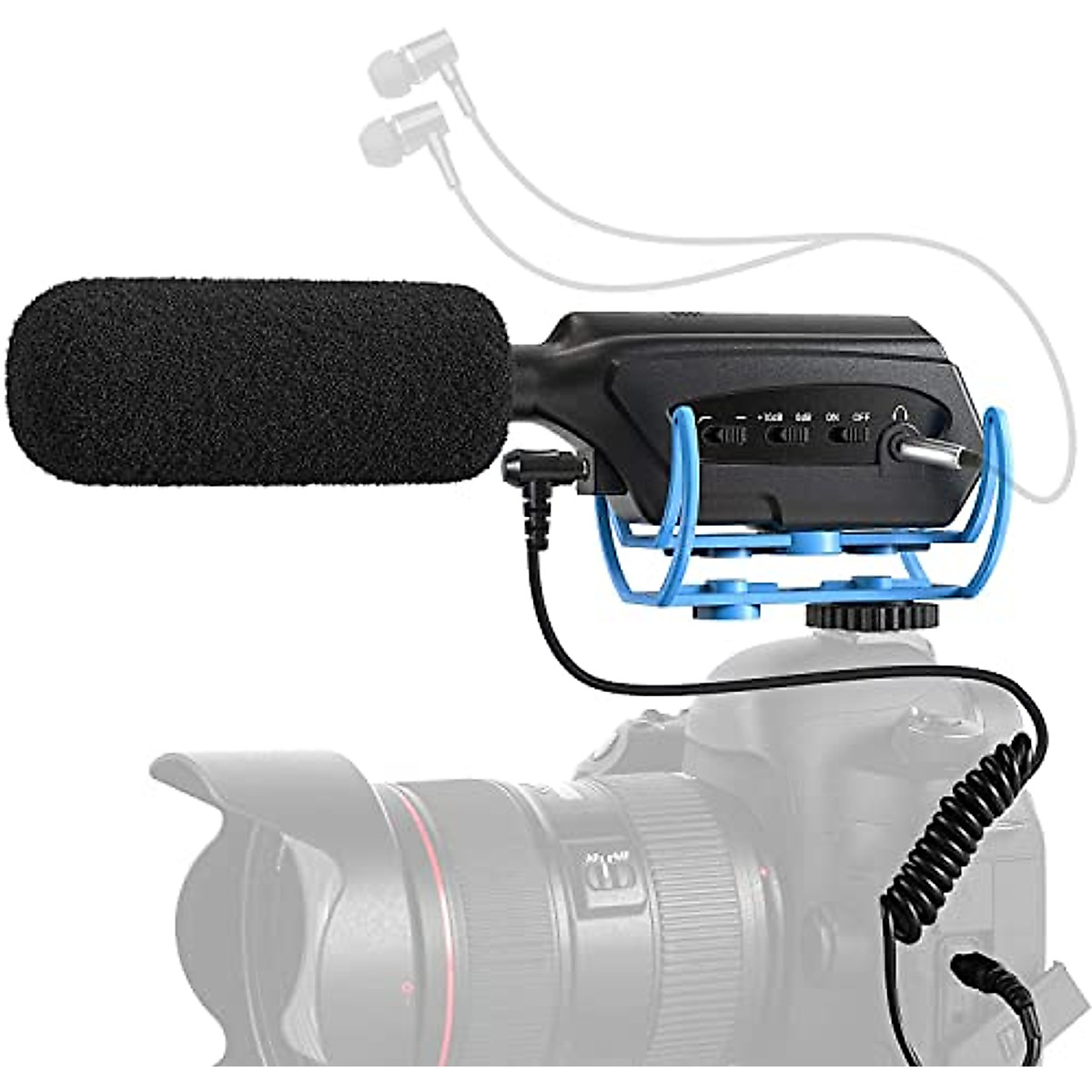 Moukey Video Microphone, Camera Microphone with Monitoring Function, Shotgun Mic for iPhone, Android Phone, Camera Sony/Nikon/Canon/DV Camcorder, Ideal for Interview/Vlogging