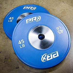 PRx Performance Color Elite Bumper Plate Pairs, Steel Center Insert with 2" Sleeve Hole, Minimal Bounce (45lb Pair)