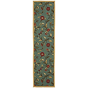 Machine Washable Floral Leaves Design Non-Slip Rubberback 3x10 Traditional Runner Rug for Hallway, Kitchen, Bedroom, Living Room, 2'7" x 9'10", Seafoam Green