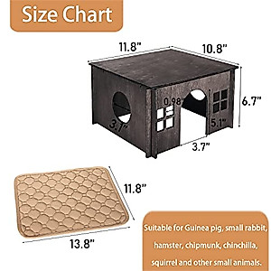 Hamster Hideout,Wooden Hamster House with Windows,Detachable and Large Size Suitable for Two Guinea Pig Hideout, Ventilated wood Habitats Decor for Chinchilla, Hamster Mice Gerbils Mouse -Walnut Color
