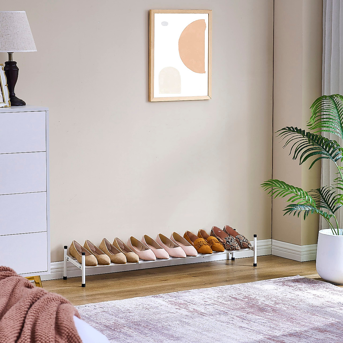 Tajsoon Expandable Shoe Rack Organizer, 1 Tier Adjustable & Stackable Shoe Shelf, Metal Iron Shoe Storage Organizer for Closet Bedroom Entryway, White