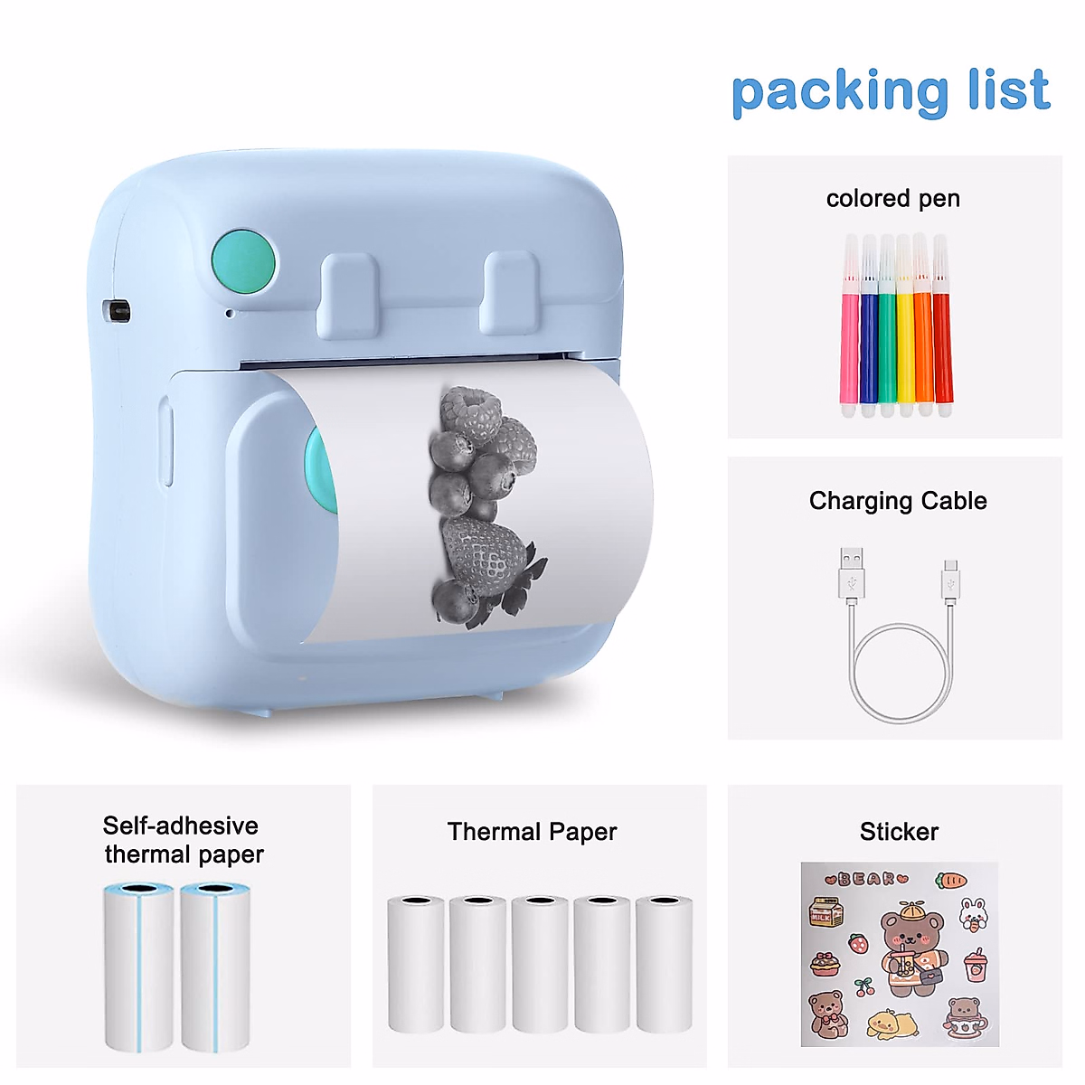 Mini Printer Portable for Smartphone, Wireless Thermal Printer Photo Printer with 7 Rolls of Paper, Inkless Pocket Printer Bluetooth Smart Printer for Picture, Receipt Label, Note, QR Code Printing