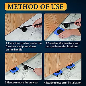 Furniture Movers with Wheels & Furniture Lifter Set, 360° Rotation Wheels Furniture Dolly, 800 Lbs Load Capacity, for Moving Heavy Furniture, Refrigerator, Sofa, Cabinet (Blue)