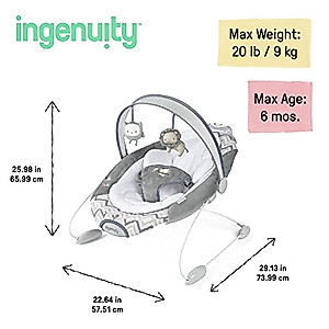 Ingenuity SmartBounce Automatic Baby Bouncer Seat with White Noise, Music, -Toy Bar & 2 Plush Infant Toys, 0-6 Months Up to 20 lbs (Braden)