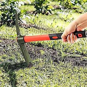 MAHIONG 15 Inch Pick Mattock Hoe, Forged Steel Weeding Pick Axe with Fiberglass Long Handle Garden Tool for Digging, Gardening, Camping, Prospecting, Construction Work