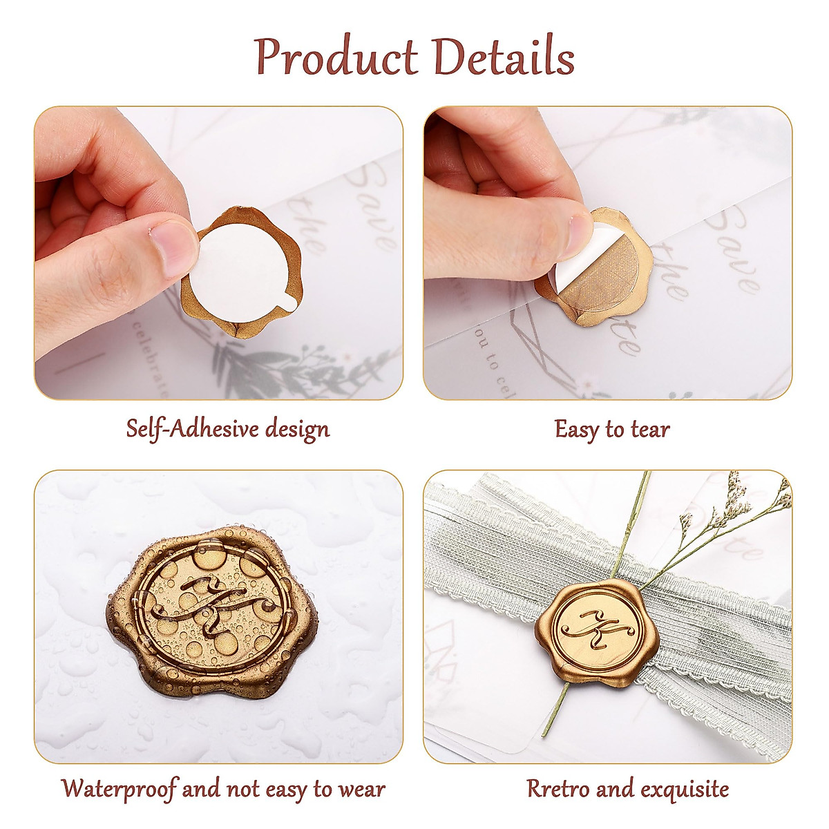 Yoption Initial K Wax Seal Stickers, 50 Pack Antique Gold Self Adhesive Envelope Seal Stickers for Wedding Party Birthday Christmas (K)