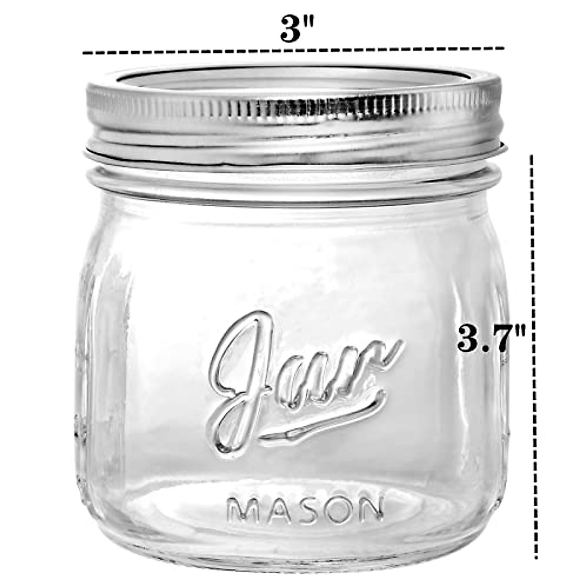 Lyellfe 12 Pack Wide Mouth Mason Jar, 16 Oz Glass Canning Jars with Airtight Lids, Food Safe Jam Jar, Mason Spice Jar for Honey, Jelly, Wedding Favors, Lead-free,Dishwasher Safe
