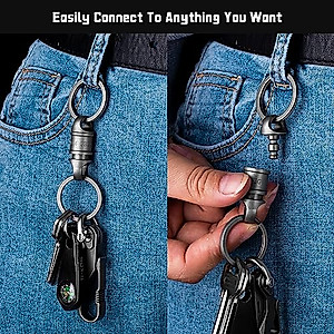 TISUR Titanium Quick Release Swivel Keychain, Heavy Duty Detachable Keychain Connector, Pull Apart Separating Key Chain, Key Ring Holder for Car Keys (1Pc Swivel Keychain +2pcs Titanium Key Rings)