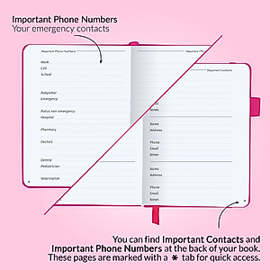 GoGirl Address Book – Telephone and Address Book with Alphabetic Tabs for Safely Storing Contacts, Small-Sized (4.0″ x 5.5″) PU Leather Hardcover – Hot Pink