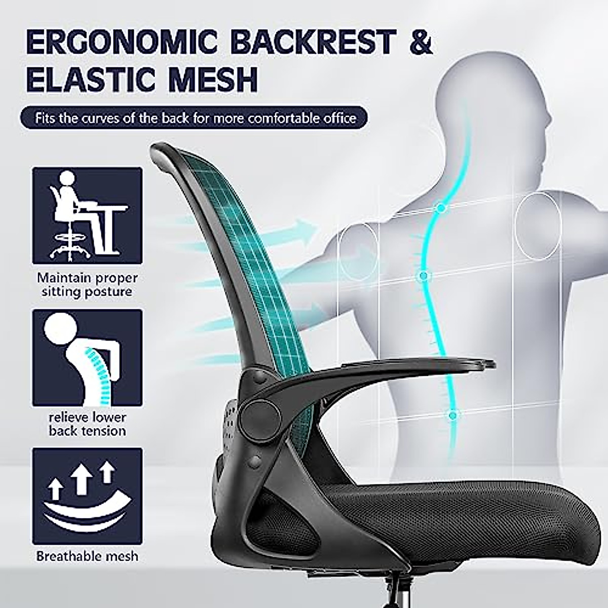 KERDOM Drafting Chair Tall Office Chair Ergonomic Computer Standing Desk Chair Swivel Work Chair with Flip-up Armrests and Adjustable Footrest Ring (933Z Black)