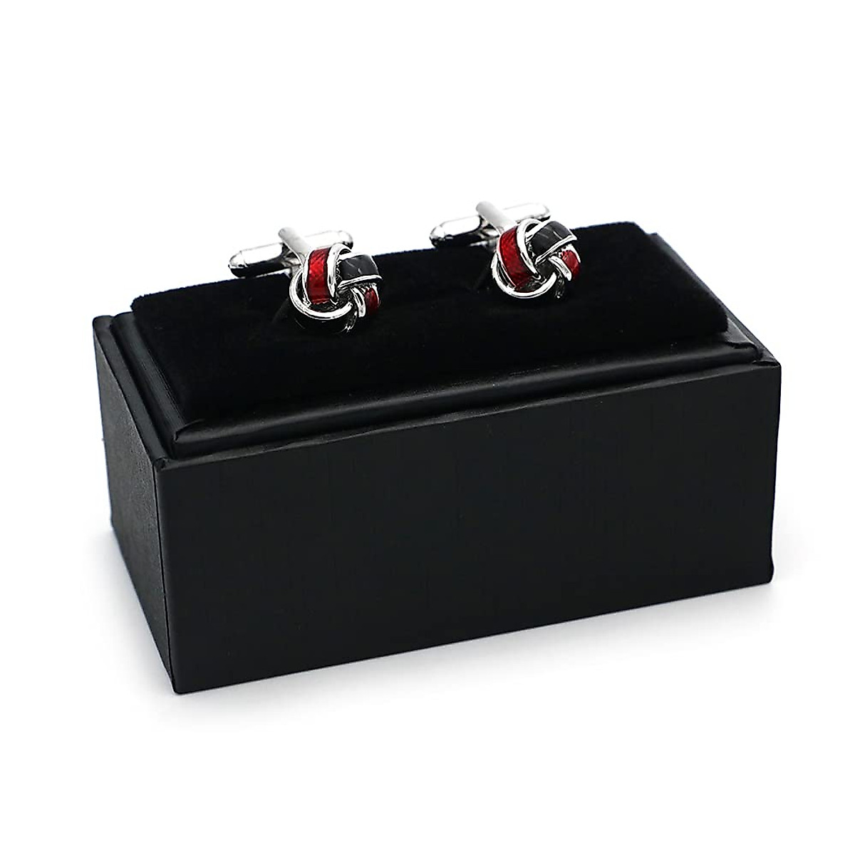 iGame Fashion Knot Cuff Links Classic Red & Black Woven Ball Cufflinks with Gift Box