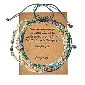 Salircon Boho Anklet Braided Beaded Ankle Bracelets for Women Beach Summer Plus Size Adjustable Draw String Bracelets (Green)