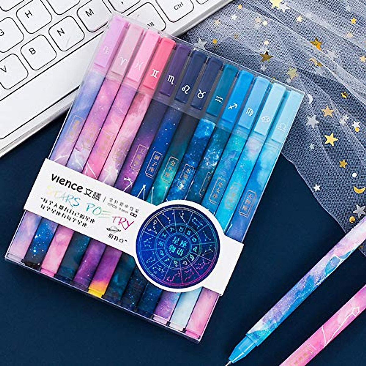 Gel pens 12 Different Constellations and Different Pen Shell Colors 0.5mm Black Ink Writing Pen Pack for Office School Supplies Kids Drawing Pen Gifts for Boys and Girls Students