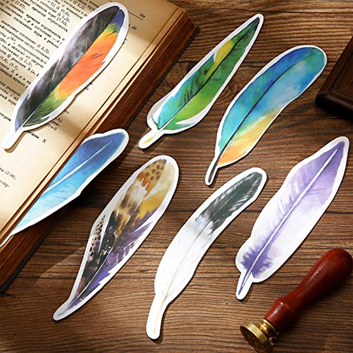 120 Pieces Colorful Flower Feather Shaped Bookmarks Floral Bookmark Card Feather Bookmark Paper Bookmark for Kids Woman Teacher Students Reading Planner Books School Office, 60 Designs