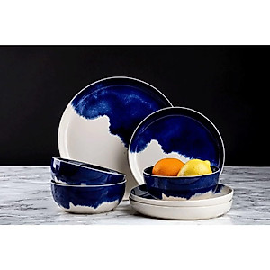 TBGFPO Dinnerware Drip Stoneware 12 Piece Set Dishes and Plates Sets Dinnerware Set Round Dish Set Tableware Combination (Color : E, Size : As Shown)