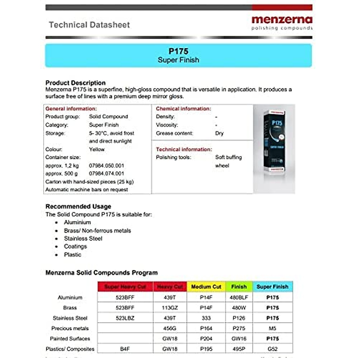 menzerna P175 Premium Super Finishing Paste (for All Surfaces) 1.3 kg