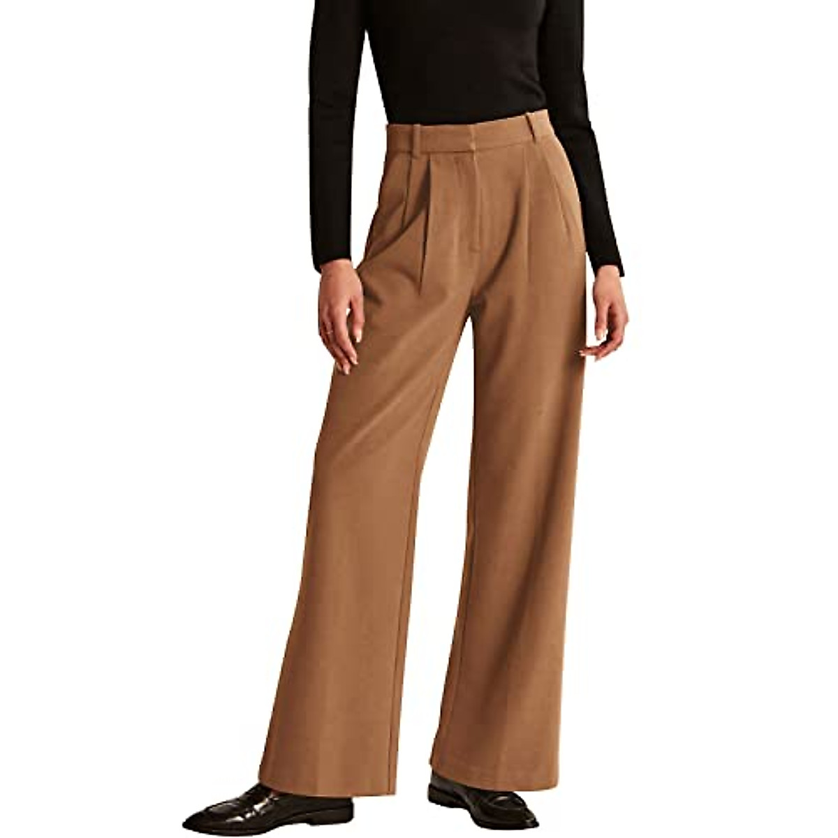 NIMIN High Waisted Work Pants for Women Loose Dress Pants Trousers Stretchy Business Casual Pants with Pockets Brown Large
